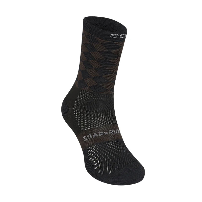 Soar Soar Diamond Crew Socks Black / Brown at Achilles Heel