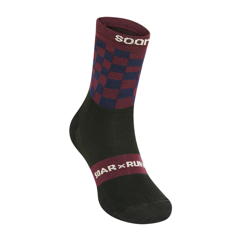 Soar Soar Square Crew Socks Black / Burgundy at Achilles Heel